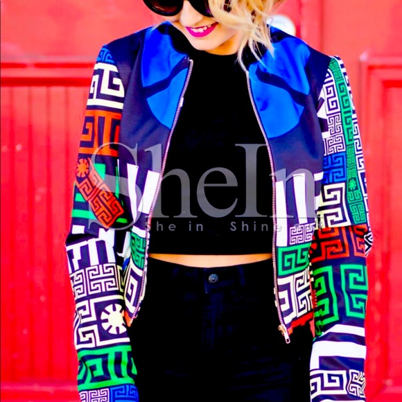 SHEIN | Jackets & Coats | Shein Greek Key Print Crop Jacket | Poshmark